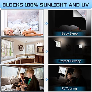 Oxdigi Portable Blackout Blind 118"x 57", 100% Blackout Curtains Shades with Hook& Loop Tabs, No Drill Cut to Any Size Temporary Window Cover for Travel, Bedroom, Baby Nursery Room, Dorm, RV, Skylight