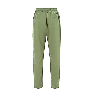 Mens Casual Pants - Plus Sized Lightweight Moisture Wicking Cotton Linen Elastic Waistband Drawstring Trousers(S-4XL)