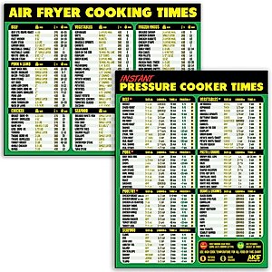 Air Fryer Cooking Times and Instant Pot Magnetic Cheat Sheet Combination Bundle - Extra Large Easy to Read 11” x 8.5” Reference Guides for Air Frying and Instant Pot Pressure Cooking