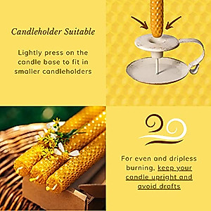 Greenfreshlab Handmade Beeswax Taper Candles - 6 Pack of 10 Inch Candles, Dripless, Smokeless & Soot-Free, 5-6 Hour Burn Time, Natural Honey Scent - Great Dinner Candles, 3 Birthday Candles Included