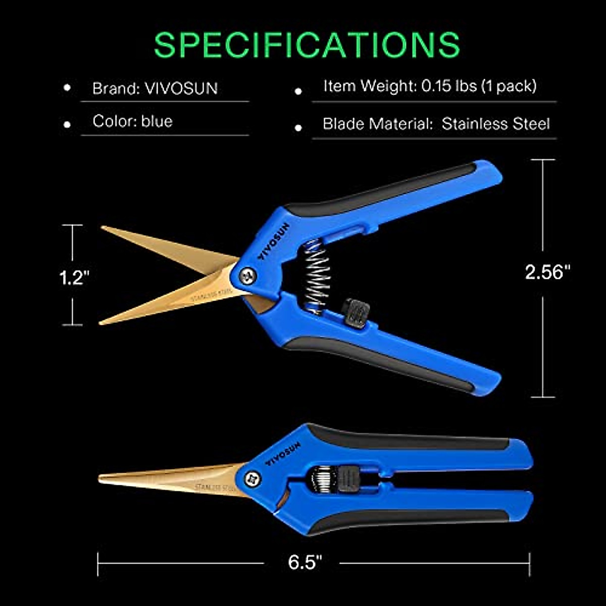 VIVOSUN 6-Pack 6.5 Inch Gardening Scissors Hand Pruner Pruning Shear with Titanium Coated Curved Precision Blades