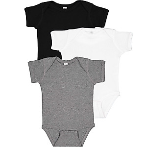RABBIT SKINS Baby Bodysuit Girl & Boy | Newborn 0-3 Months to 24 Month Toddler 3-Pack Bulk Set, Snap Easy Closure, Granite Heather/White/Black, Newborn