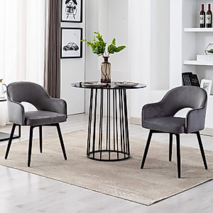 DUOMAY Swivel Dining Chair Set of 2, Velvet Upholstered Side Chair Modern Accent Guest Chair Home Office Desk Chair with No Wheels for Dining Room Living Room Office, Grey