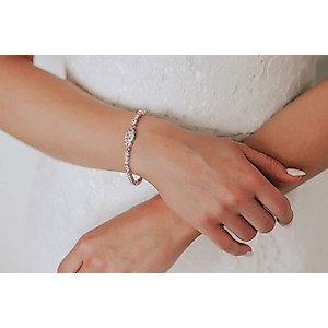 SWEETV Cubic Zirconia Teardrop Tennis Bracelets for Wedding Bridal Jewelry, Crystal Rhinestone Bracelets for Brides,Bridesmaid, Women, Silver