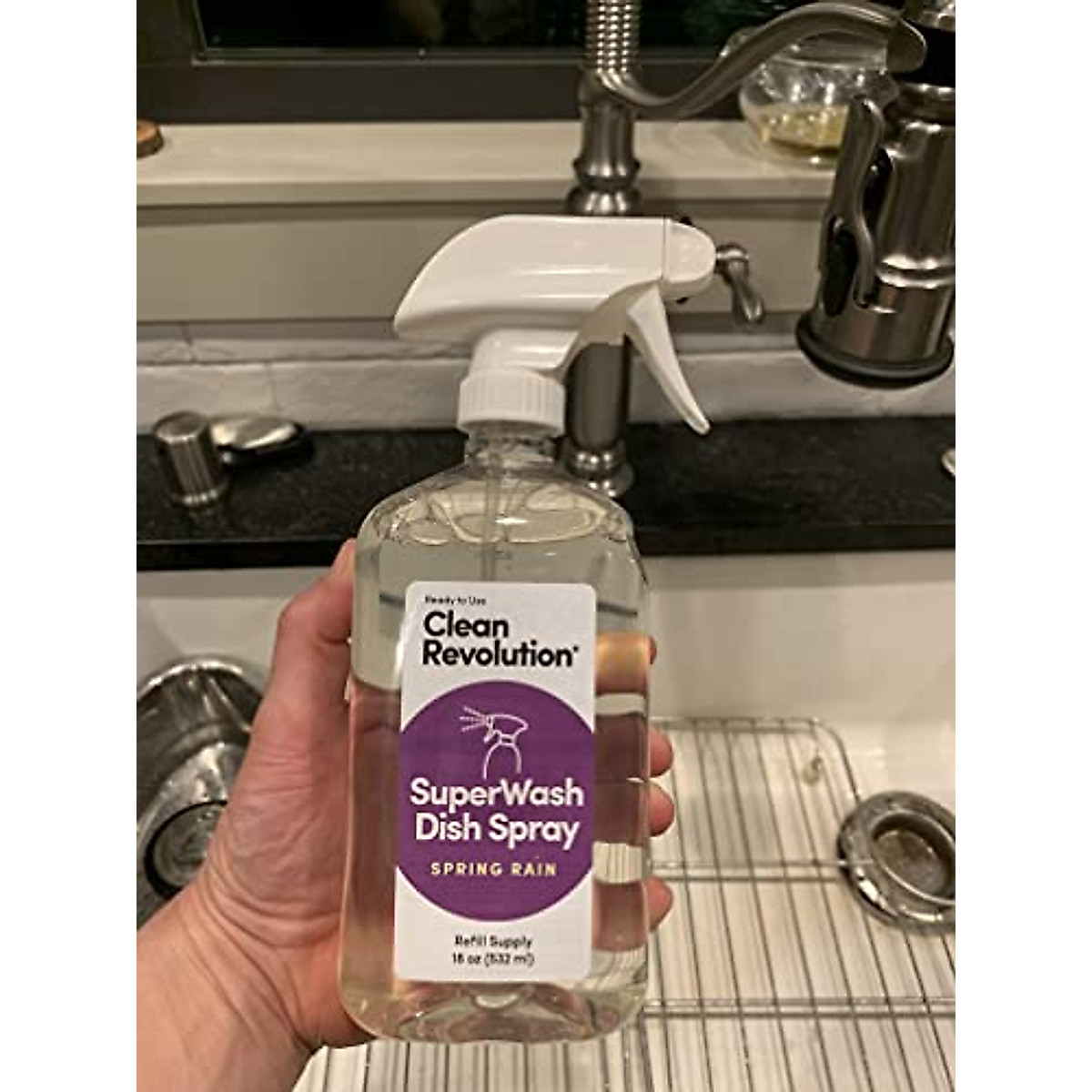 Clean Revolution SuperWash Dish Soap Starter Kit, Includes Three 18-Ounce Bottles + One Trigger Sprayer, Compatible with Dawn Powerwash Sprayers, Spring Rain Fragrance, Clear, 54 Fl Oz Total