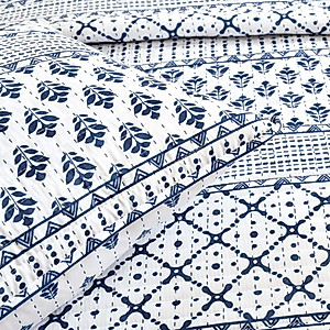 Lush Decor Monique Stripe Navy and White 3 Piece Quilt Set, King - Includes 2 Matching Pillow Shams