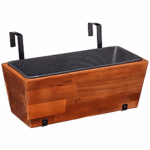 Amazon Aware Acacia Wood 18-Inch Hanging Rectangular Garden Planter, Brown, 2-Pack