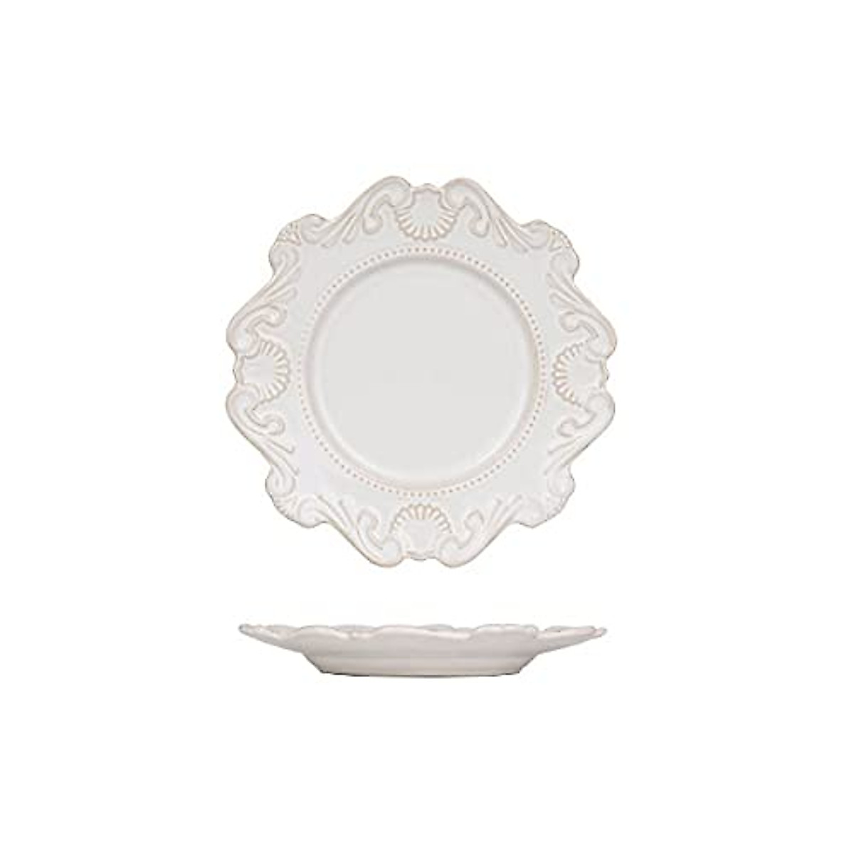KOWMcp Dinner Plates Vintage Embossed Dessert Plate Ceramic Salad Dish Steak Pasta Dinner Plate Kitchen Tableware Dinnerware Party Household (Color : White, Size : C)