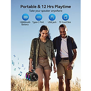 Uoudio 80W Bluetooth Speakers, IP67 Waterproof Wireless Speakers with RGB Lights, Rich Bass, 360° Stereo Sound, Built-in Mic Port, 12H Playtime, Portable Outdoor Speakers for Party Travel Beach