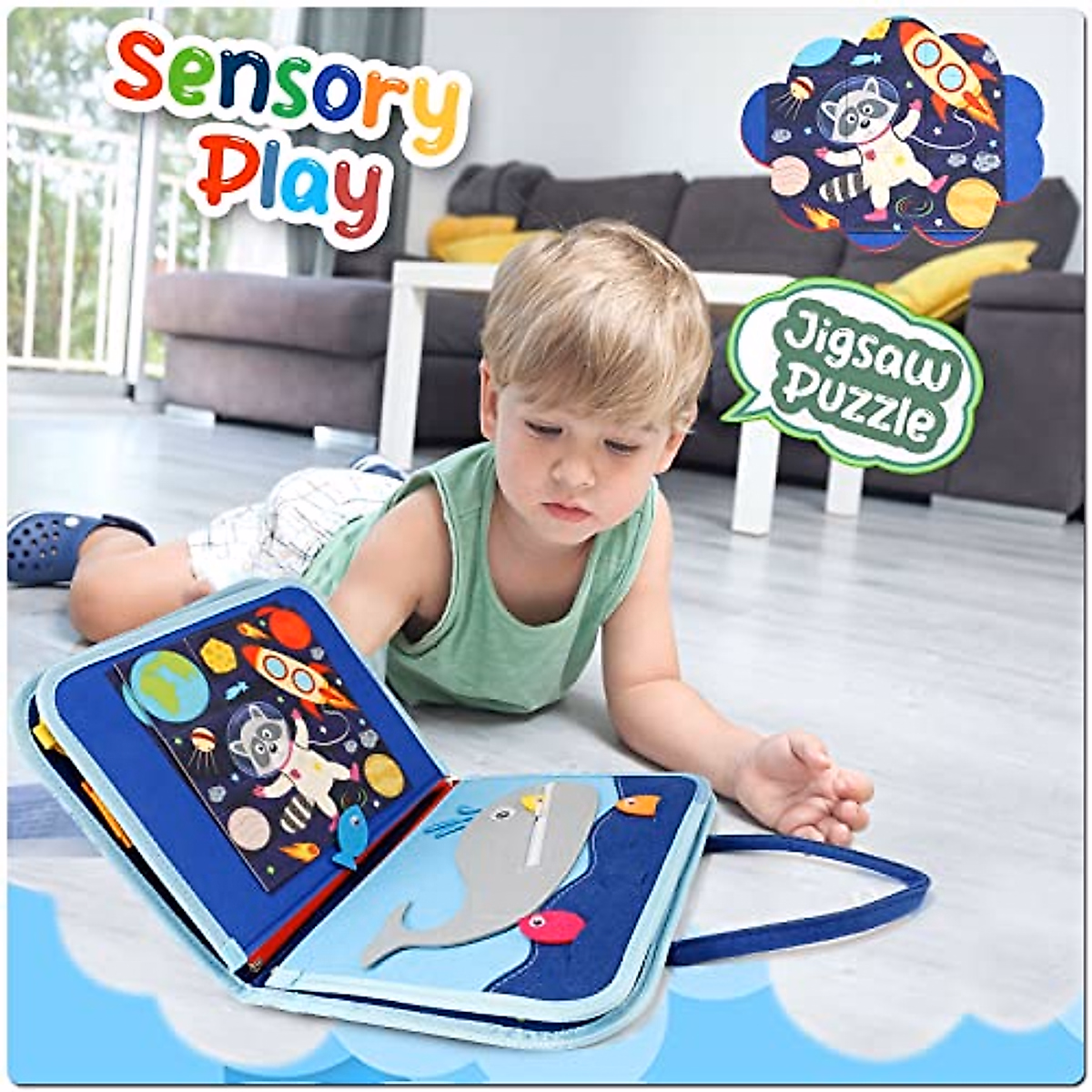 Busy Board Toddlers Sensory Activity - Montessori Toys 1 Year Old Boy Airplane Travel Essentials Kids Ages 1-3 Road Trip Games Quiet Book 2-4 Yr Birthday Gifts Learning Toy 18 Months Baby Educational