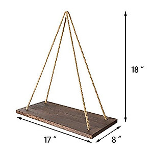 Mkono Hanging Shelves Boho Wall Decor Set of 2 Rustic Wood Floating Shelf with Rope Photo Plants Display Room Decor Aesthetic for Bedroom Bathroom Home Office College Dorm