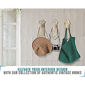 Shabby Chic Cast Iron Decorative Wall Mounted Hooks - Rustic White - Door Knob Coat Hooks for Wall - Set of 3 - Screws and Anchors Included - Antique Wall Hooks for Hanging Clothes