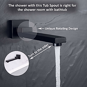 DoBrass Black Shower System with Tub Spout, Waterfall Shower Faucet Set Complete with Pre-embedded Valve, HandHeld Shower and 12-inch Shower Head, Wall Mounted