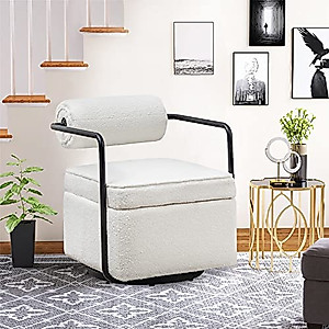 Alunaune Upholstered Sherpa Swivel Storage Living Room Chairs Set of 2, Modern Accent Chair Fuzzy Arm Club Chair Couch, Mid Century Single Sofa Guest Reception Lounge Chair Indoor for Bedrooms-White