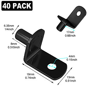 40 Pcs Shelf Pins Pegs,1/4 Inch L-Shaped Shelf Support Pegs,Bookshelf Pegs for Shelves,Cabinet Shelf Bracket Pegs with Hole,Shelf Pins Holders for Kitchen Furniture & Closet (Black)