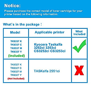 LCL Compatible Toner Cartridge Replacement for Kyocera TK8337 TK-8337 TK8337K TK-8337K TK-8337C TK-8337M TK-8337Y 1T02ND0US0 1T02NDCUS0 1T02NDBUS0 1T02NDAUS0 (4-Pack KCMY)