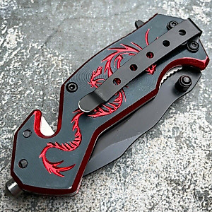 6" Fantasy Dragon Rescue Open Folding Pocket Knife Black W/ Purple Outdoor Survival Hunting Knife for Camping by Survival Steel