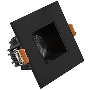 Maxxima 2 in. Ultra-Thin Square Recessed Anti-Glare LED Downlight, Canless IC Rated, 450 Lumens, 5 Color Temperature Selectable 2700K/3000K/3500K/4000K/5000K, Dimmable, Black Trim, 90 CRI, J-Box Incl