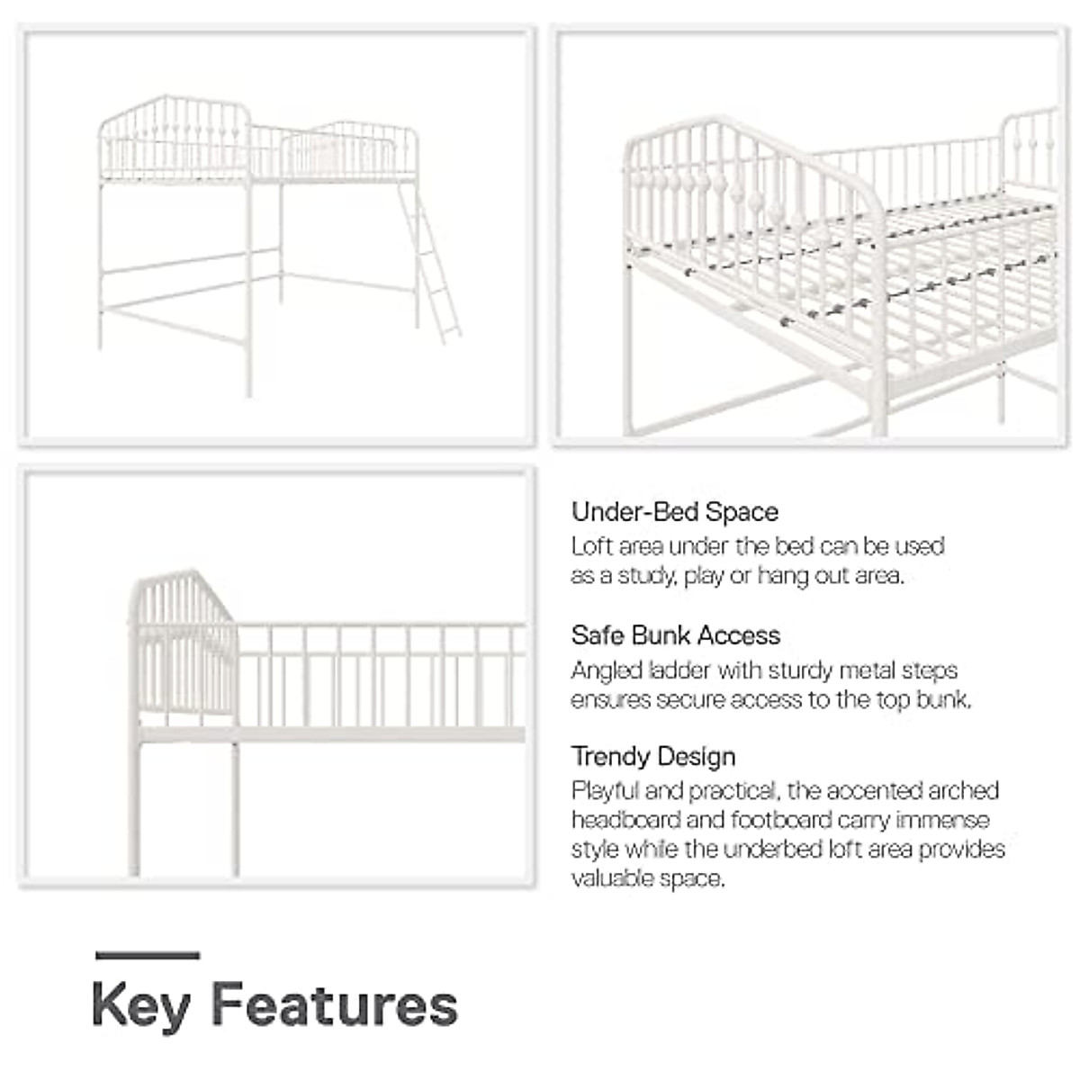 Novogratz Bushwick Metal Full Loft Bed, Off White