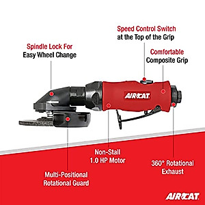 AIRCAT Pneumatic Tools 6340-A: 1.0 HP 4-1/2-Inch Angle Grinder with Spindle Lock 11,000 RPM