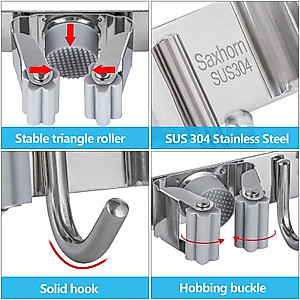 Saxhorn Broom Holder Wall Mount, Mop Holder Organizer Wall Mounted Broom Hanger for Home, Kitchen, Garden, Garage, Laundry Room Organization and Storage(2Pack, 3 Racks 4 Hooks)