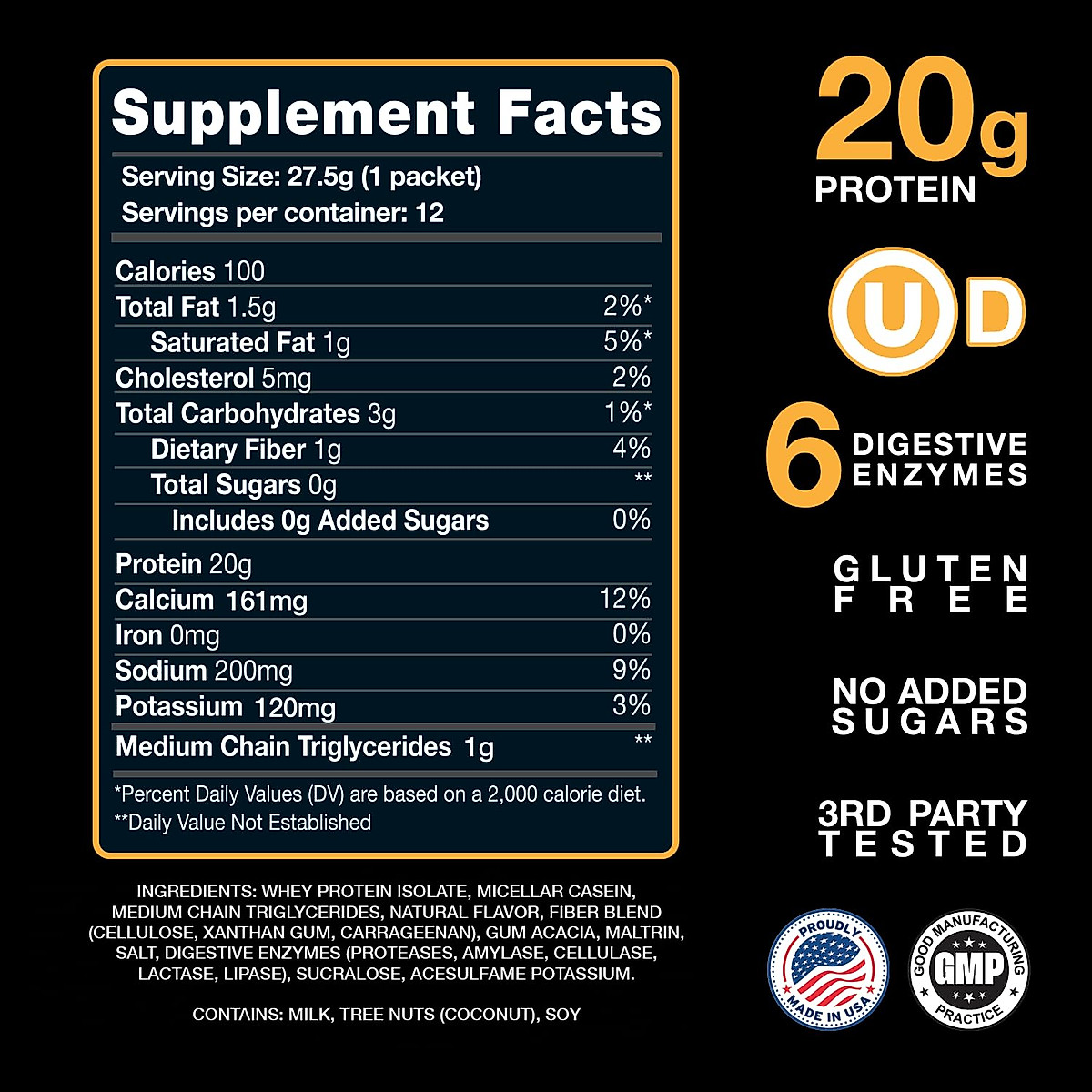 Devotion Nutrition Protein Powder Blend | Gluten Free, Keto Friendly, No Added Sugars | 1g MCT | 20g Whey & Micellar Protein | 12 Single Serving Packets (Angel Food Cake)