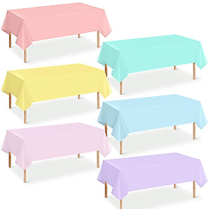 YIDAKO 6Pcs Pastel Tablecloths, Rainbow Mix Color Plastic Tablecloth Disposable Rectangle Table Covers for Baby Shower,Bridal,Wedding, Easter,Birthday and Ice Cream Party Decoration, 54 x 108 Inch