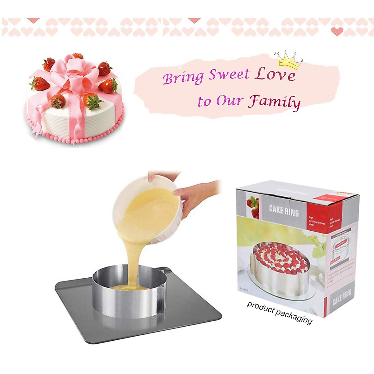 Utooo Stainless Steel Adjustable Round Cake Ring Mold, 6 to 12 Inches Cake Mousse Mold for Baking