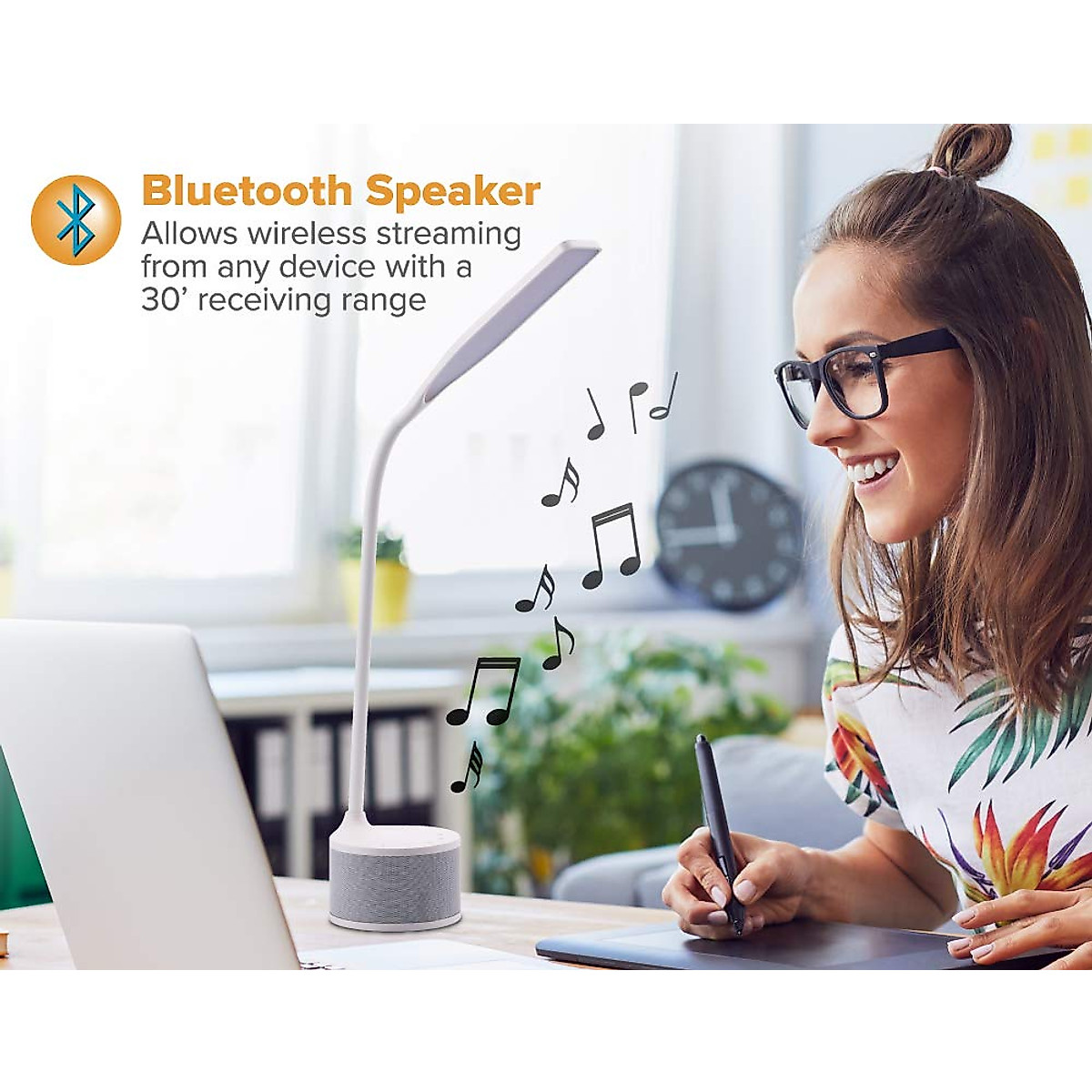 Bostitch LED Dimmable Desk Lamp with Bluetooth Speaker & USB Port, Energy Efficient, 5.5W, Natural Daylight, White (VLED1817WHITE-BOS)