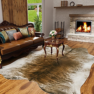 AROGAN Western Decor Faux Fur Cowhide Rug, 4.6 x 5.2 Feet Premium Animal Skin Cow Hide Rug, Sturdy Cow Print Rugs for Wall Decor, Western Floor Carpet for Bedroom Living Room, Brownish