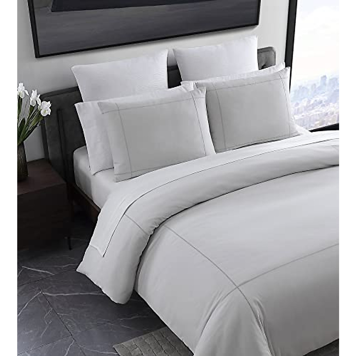 Vera Wang- King Duvet Cover Set, Reversible Cotton Bedding Set with Matching Shams, Designer Home Décor (Simple Dot Grey, King)