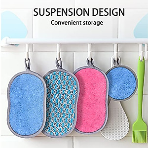 Toplive Durable Scrub Scouring Sponge , [4 Pack] Microfiber Sponge Kitchen Scrub Sponge Pad Cleaning Scrubber Cleaning of Dishes, Pots and Pans