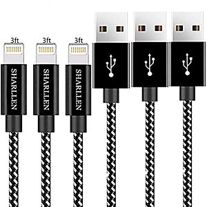 iPhone Charger Cable 3Pack 3FT MFi Certified Sharllen Nylon Braided iPhone Charging Cord Fast USB Charging Cell-Phone Lightning Wire Compatible iPhone 11/XS/Max/XR/X/8P/8/7/7P/6/iPad/iPod(Black-3FT)