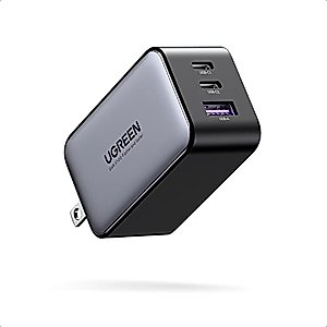 UGREEN USB C Charger 65W Nexode 3 Ports GaN Laptop Charger Block, Compact Foldable Wall Charger Compatible with MacBook Pro/Air, Dell XPS, iPhone 14, iPad Pro, Galaxy S23, Pixel 7, Steam Deck (Black)