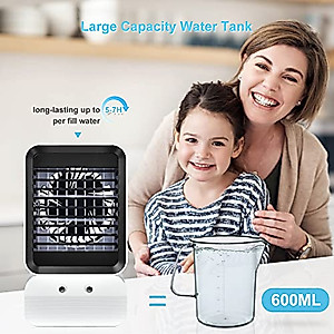 aceyoon Portable Air Conditioner Fan, Evaporative Personal Air Cooler for Small Space, Desktop Mini USB Cooling Fan Humidifier with 3 Speeds and 7 Colors LED Light for Home, Office, Dorm, Camping