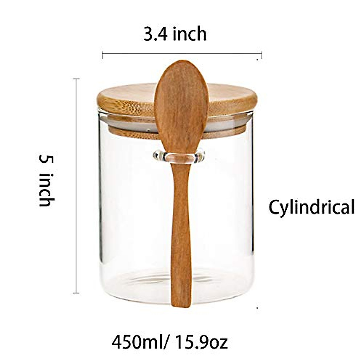 15 OZ/400 ML Transparent Glass Storage Container, Glass Container Jar with Woond Spoons, Lid, Sealed Storage Jar for Food Miscellaneous Grains Snacks Tea Coffee