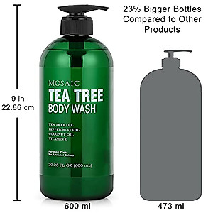Tea Tree Body Wash & Shower Gel with Vitamin E for Jock Itch, Eczema, Ringworm, Body Odor, Acne, Body Wash Women & Men with Added Body Oils, LARGE 20.2 FL Oz Bottle (Tea Tree, Pack of 2)