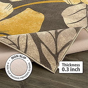 CAMILSON Solana Modern Floral 7'10" x 10'3" Area Rugs Non-Skid (Non-Slip) Rubber Backing Yellow - Brown Flowers Indoor Rug (8x10, Yellow Brown)