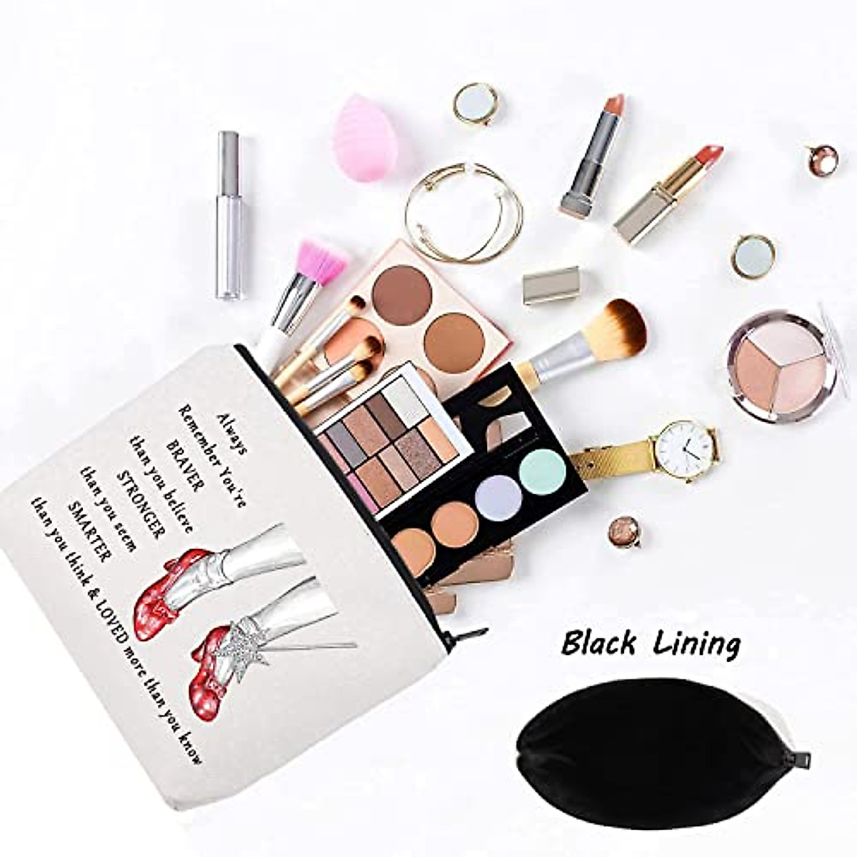 LEVLOPrincess Red Slippers Cosmetic Make up Bag You Are Braver Stronger Smarter Than You Think Gift Ruby Red Slippers Makeup Zipper Pouch Bag Wizard Movie Merch（ Doro Bag)