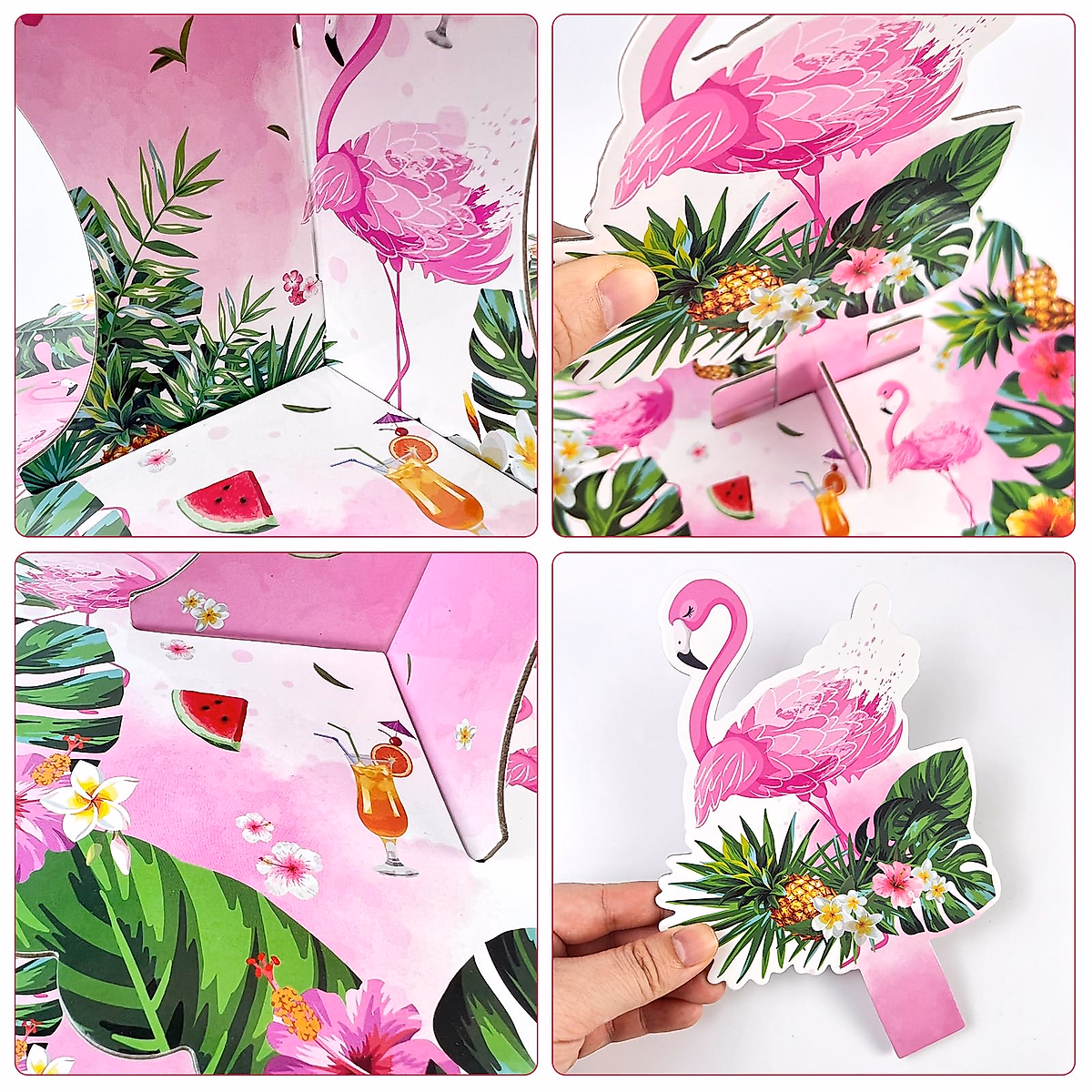 Rainmae 3 Tier Pink Flamingo Cupcake Stand, Hawaiian Theme Cupcake Holder, Luau Aloha Cake Holder Decorations, Dessert Tower Tropical Supplies Baby Shower for Summer Pool Beach Birthday Party Supplies