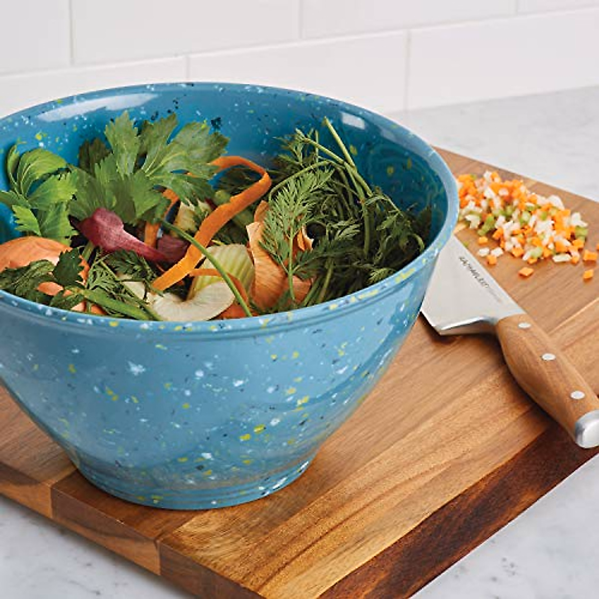 Rachael Ray Accessories Kitchen Pantryware Multi Purpose/Salad Serveware/Melamine Garbage Bowl, 4 Liters, Agave Blue