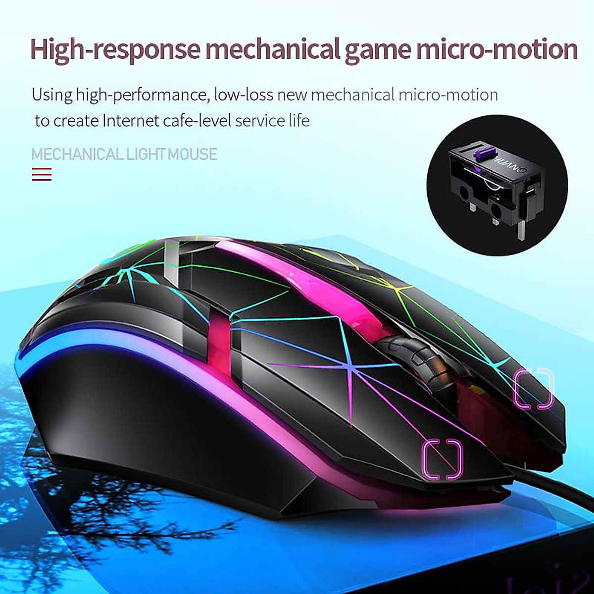 Atrasee RGB Gaming Mouse Wired PC Computer Mice for Laptop, 1200 DPI, 7 Colors LED Backlit, 3 Buttons, USB Ergonomic Optical Mouse for Game Office Windows Mac Linux, Crack