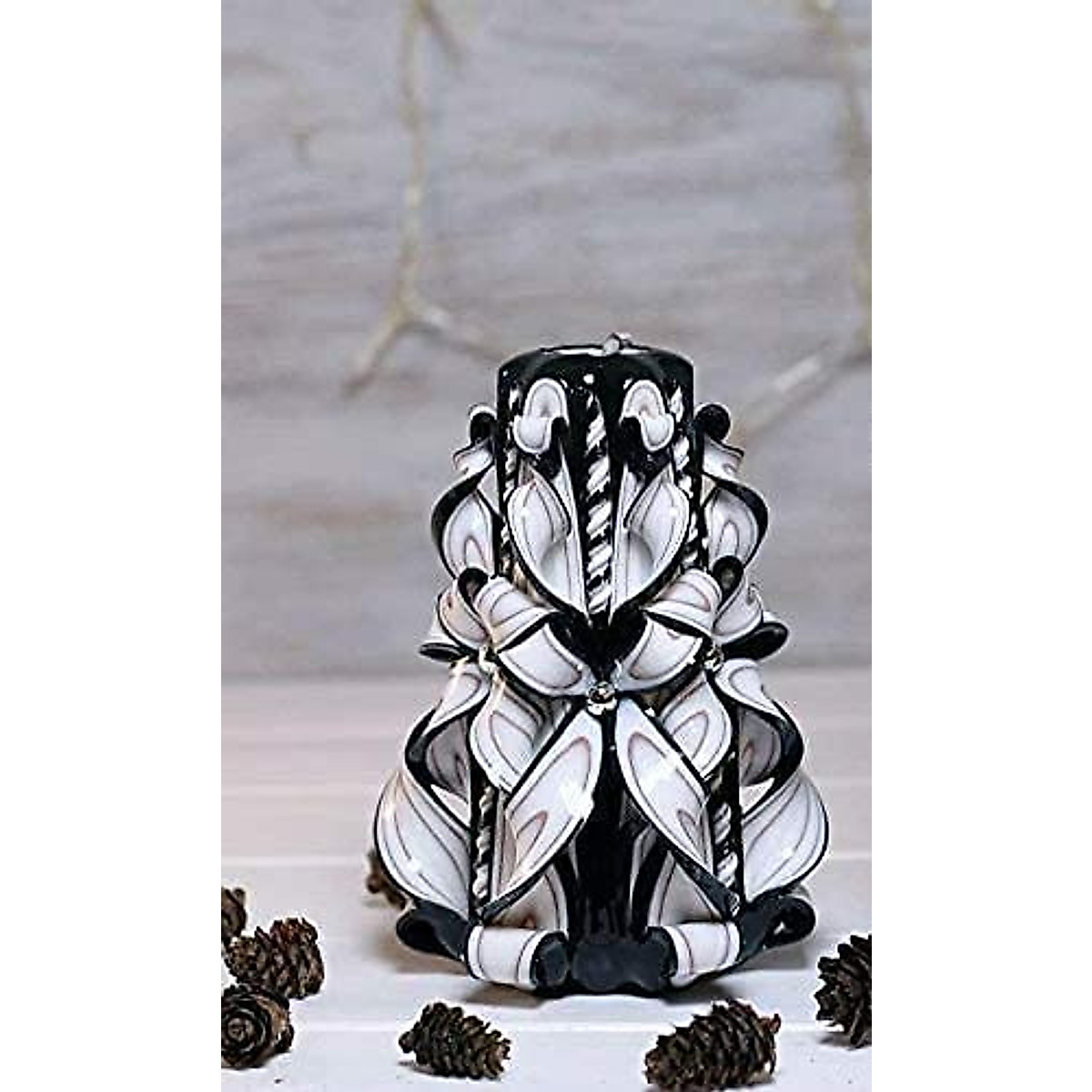 Handmade Carved Candle - Surprise Gift For Her - Decor Birthday Halloween Thanksgiving Christmas - Spiritual Living Room Home Decor Candles - Unique Engagement Wedding Idea - Black White - Ordagio