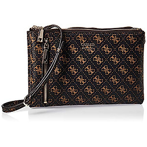 GUESS womens Naya Double Zip Crossbody, Brown, One Size US