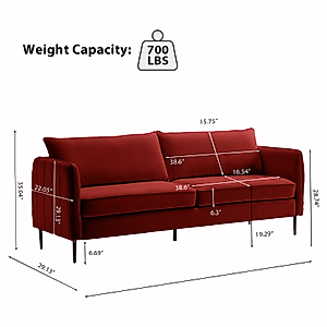 SZLIZCCC Velvet Accent Sofas 85" in,Modern Tufted Loveseat Sofas ArmCouch, Comfy Upholstered Armchair, Velvet Accent Sofas for Bedroom Living Room (85" Sofa Wine Red)
