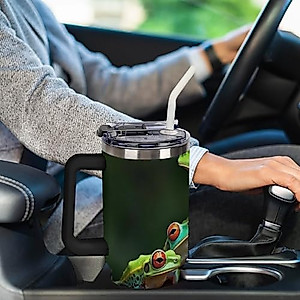 Colored Frogs And Dragonflies Insulated Stainless Steel Travel Mug, 40 Oz Tumbler with Handle And Straw Double-Wall Vacuum Coffee Cup, Leak-Proof Lid, Keeps Drinks Hot/Cold for Hours