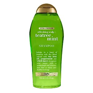 OGX Extra Strength Refreshing Scalp + Teatree Mint Shampoo, Invigorating Scalp Shampoo with Tea Tree & Peppermint Oil & Witch Hazel, Paraben-Free, Sulfate-Free Surfactants, 25.4 Fl Oz