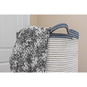 DIIMES Large Cotton Storage Basket (18 x 16 x 16 Inches) Tall Woven Basket with Handle for Blankets, Living Room, Baby Nursery, Laundry, Toys, Storage Bins- 100% Natural Cotton Materials