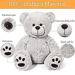 LotFancy Teddy Bear Stuffed Animal, 20 inch Gray Stuffed Bear Plush Toy, with Cute Footprints, Gift for Kids Baby Toddlers on Baby Shower, Birthday, Christmas, Valentine's Day, Easter Decoration