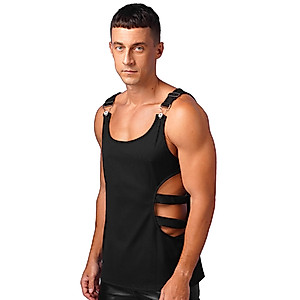 Hansber Men's Hollow Out Side Tank Top Compression Athletic Muscle T-Shirt Rave Vest Clubwear Type A Medium